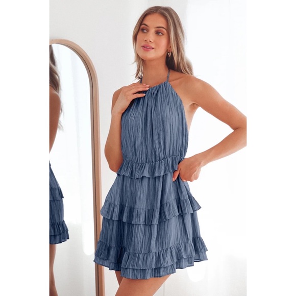 Lulus | Dresses | Lulus Downright Darling Light Blue Ruffled Halter ...